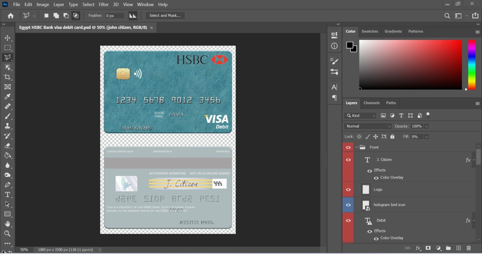 Egypt HSBC Bank Visa Debit Card PSD Template - Fakedocshop