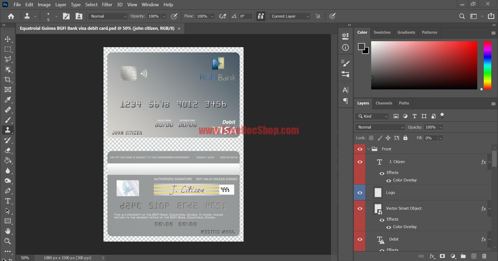 Equatorial Guinea BGFI Bank Visa Debit Card PSD Template - Fakedocshop