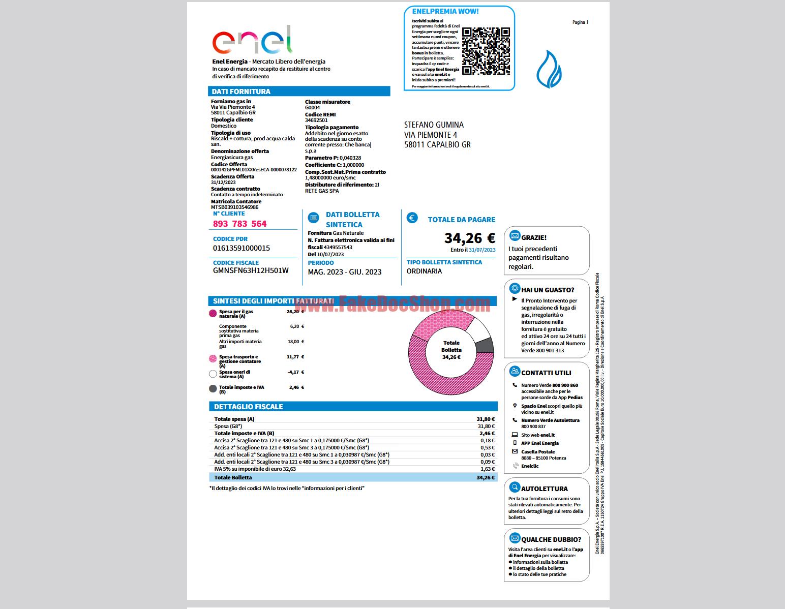 Italy Enel Energia Gas Bill Template In Word And Pdf Format - Fakedocshop