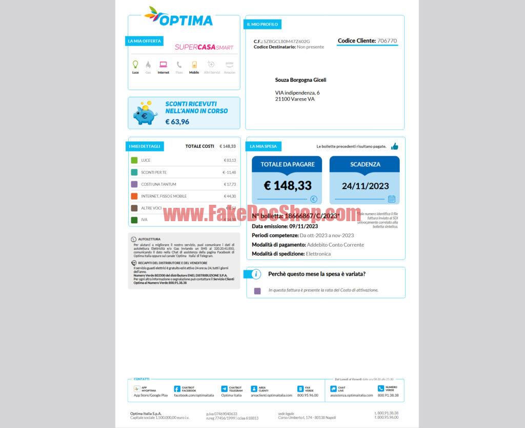 Italy Optima Multi-Utility Bill Template In Word And Pdf Format ...