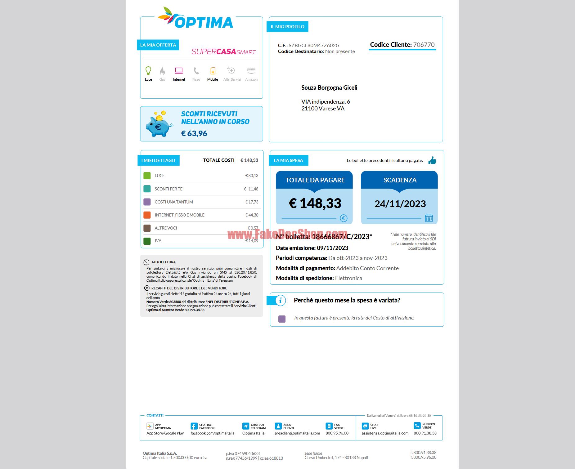 Italy Optima Multi-Utility Bill Template In Word And Pdf Format ...