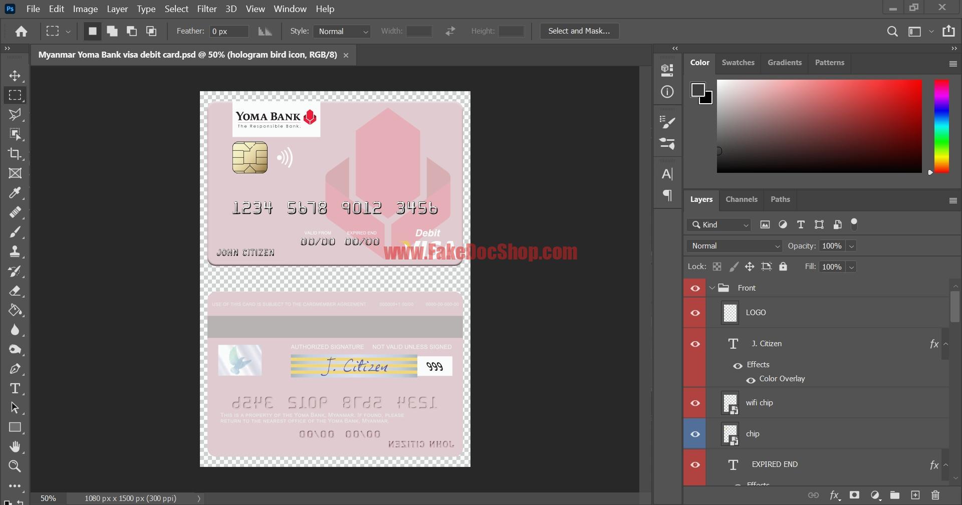 Myanmar Yoma Bank Limited Visa Debit Card PSD Template - Fakedocshop