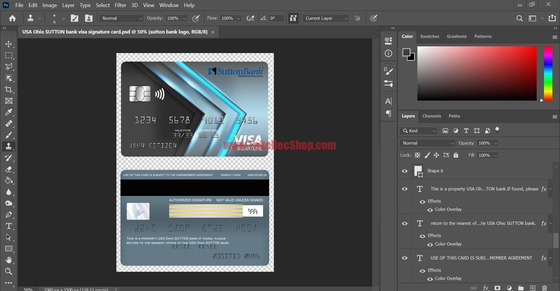 USA Ohio SUTTON Bank Visa Signature Card PSD Template - Fakedocshop