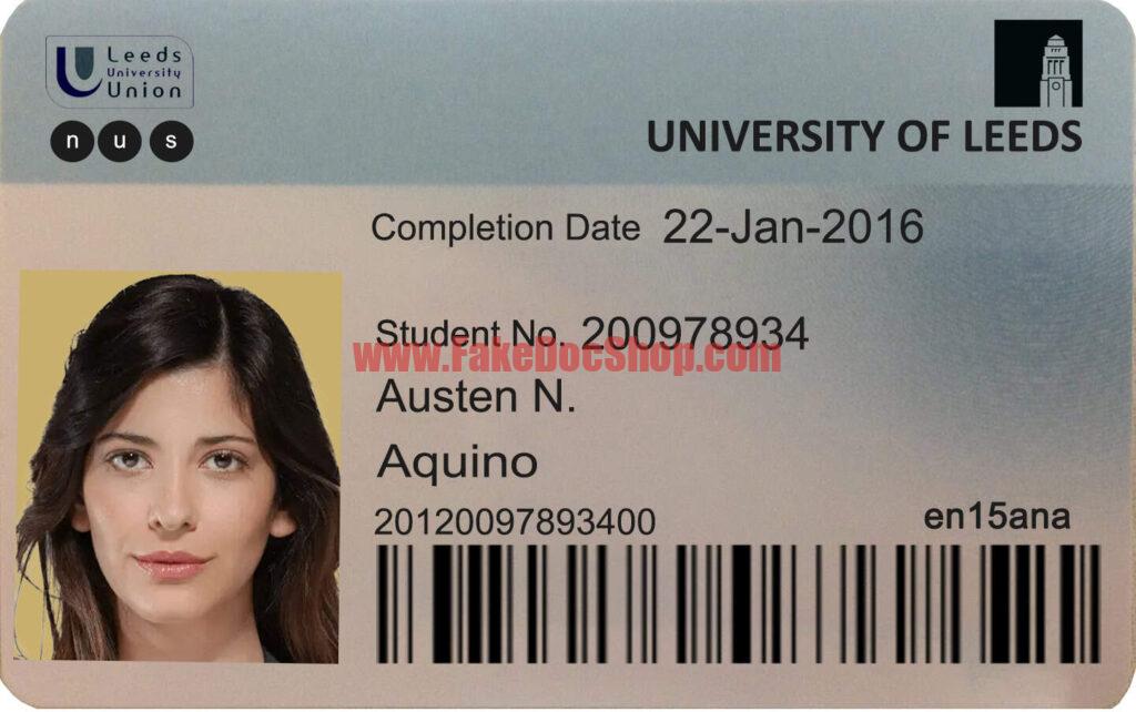 University Of Leeds Student ID Card PSD Template - Fakedocshop