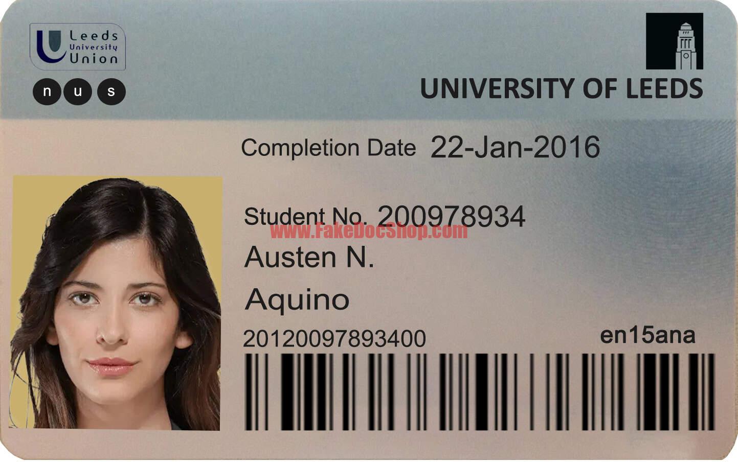 University Of Leeds Student ID Card PSD Template - Fakedocshop