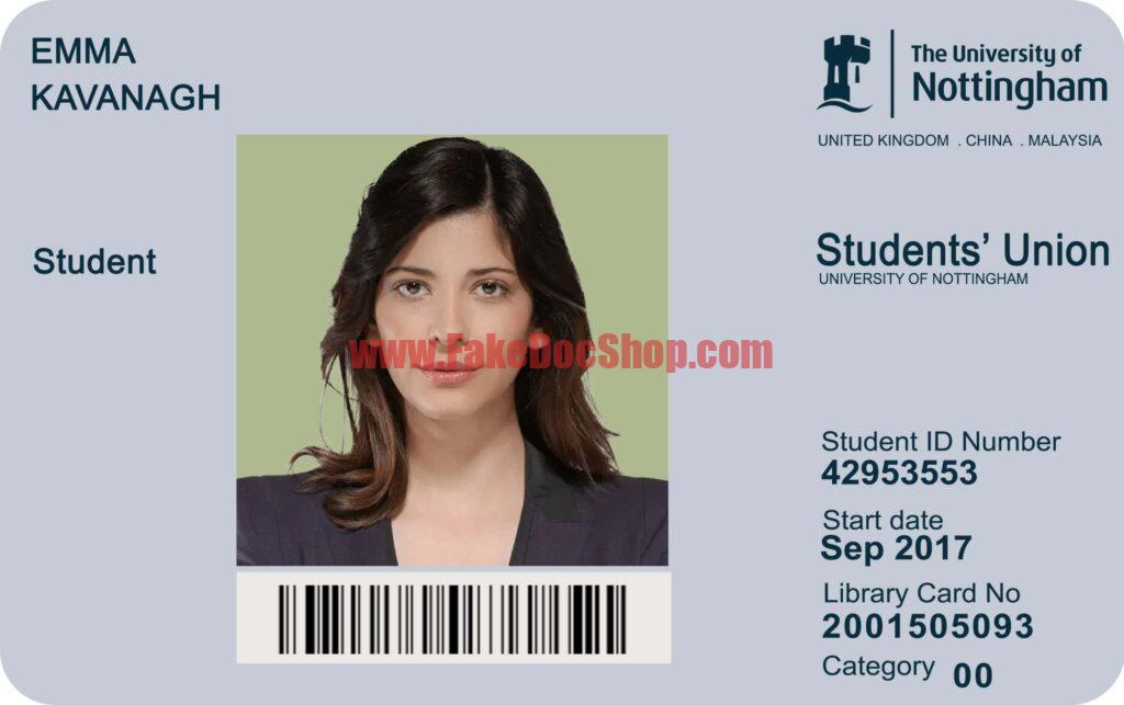 University Of Nottingham Student ID Card PSD Template - Fakedocshop