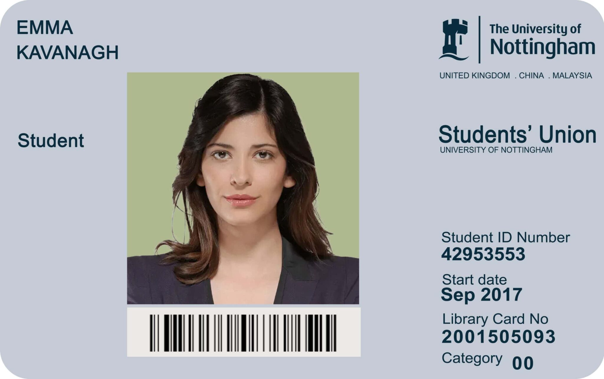 University Of Nottingham Student ID Card PSD Template - Fakedocshop