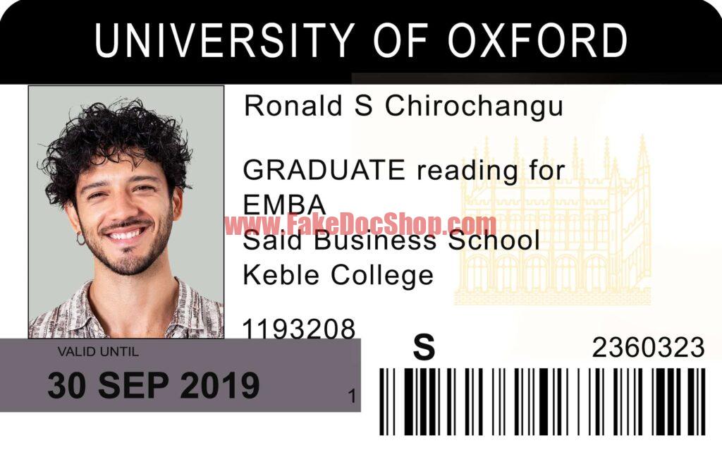 University Of Oxford Student ID Card PSD Template - Fakedocshop