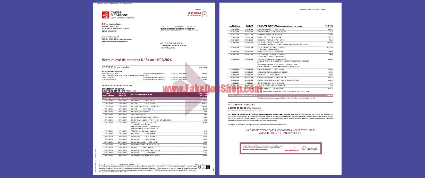 France Personal Banking Account And Savings Statement Template ...