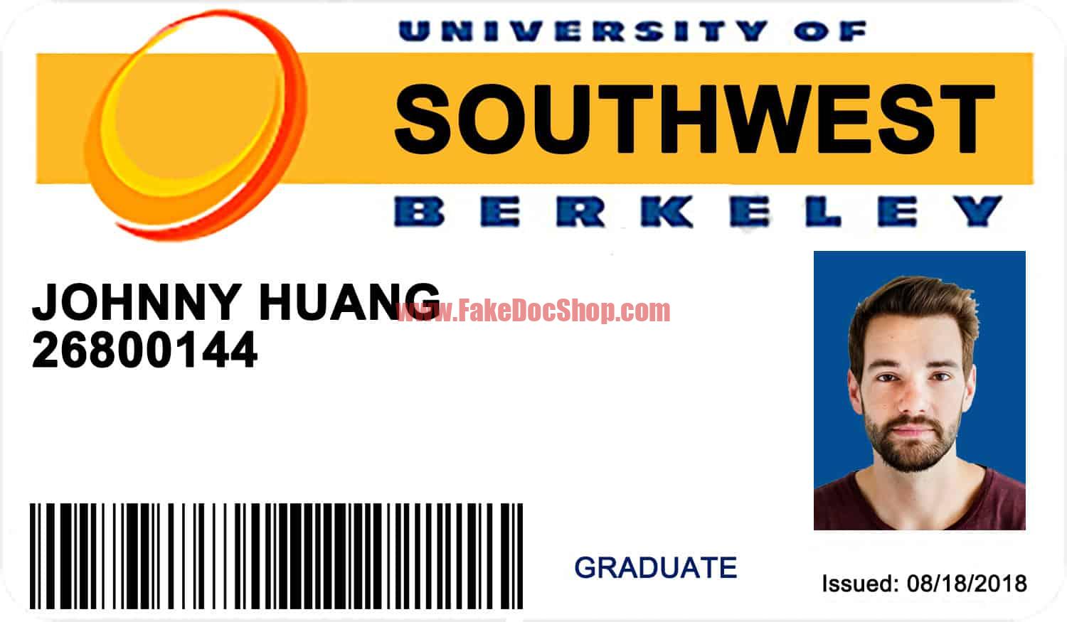 University Of Sout West Berkeley Student ID Card PSD Template - Fakedocshop
