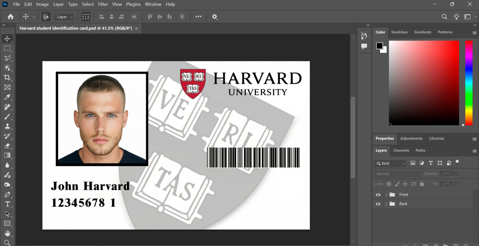 Harvard Student Identification Card PSD Template - Fakedocshop